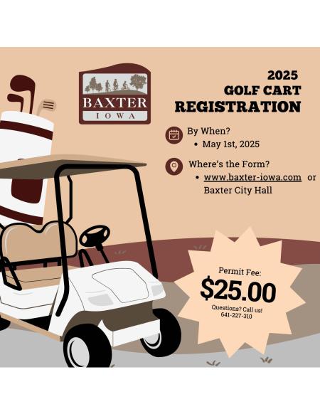 Stay on Par – Register Your Golf Cart by May 1st! | City of Baxter, IA